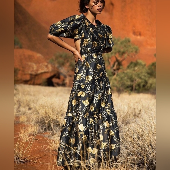 SIR the label | Dresses | Sir The Label Black And Gold Patterned Midi ...